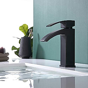 JAKARDA Single Handle Waterfall Bathroom Fuaucet with Drain Assemblely and Escutcheon, Black (Matte Black)