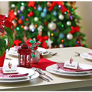 100 Pack Christmas Place Cards Holiday Seating Name Card Die Cut Xmas Santa Claus Table Setting Folded Paper Tent Cards for Winter Dinner Wedding Tables Placement Party Decorations 2" x 3.5"