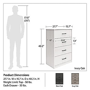 Ameriwood Home Edgewater Dresser, 4 Drawer, Grey Oak