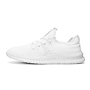 FUJEAK Men Running Shoes Men Casual Breathable Walking Shoes Sport Athletic Sneakers Gym Tennis Slip On Comfortable Lightweight Shoes A White