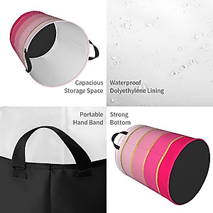 Large Laundry Basket, Hot Pink & Gold Modern Collapsible Laundry Hamper Dirty Clothes Washing Bin for College Dorm Storage Essentials
