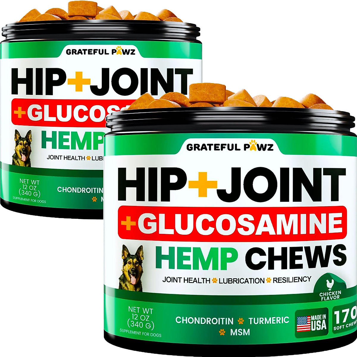 (2 Pack) Hemp Hip and Joint Supplement for Dogs - Glucosamine for Dogs - 340 Dog Joint Pain Relief Treats - Chondroitin, MSM, Hemp Oil - Advanced Dog Joint Supplement Health - Mobility Support Chews