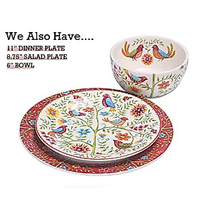 Bico Red Spring Bird Ceramic 14 inch Rectangular Serving Platter, Set of 2, for Serving Salad, Pasta, Cheese, Ham, Appetizer, Microwave & Dishwasher Safe
