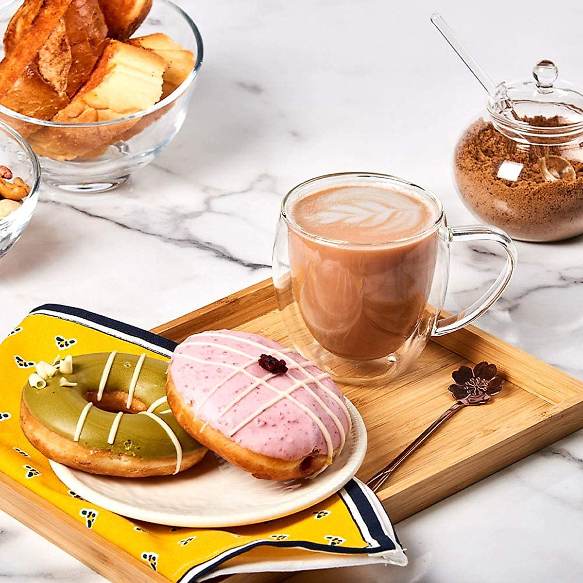 EZOWare Set of 4 Double Wall Coffee Mug Set, 8oz Clear Glass Thermal Insulated Cups with Handles for Hot or Cold Beverages, Espresso, Coffee, Tea, Cocoa, Latte, Cappuccino