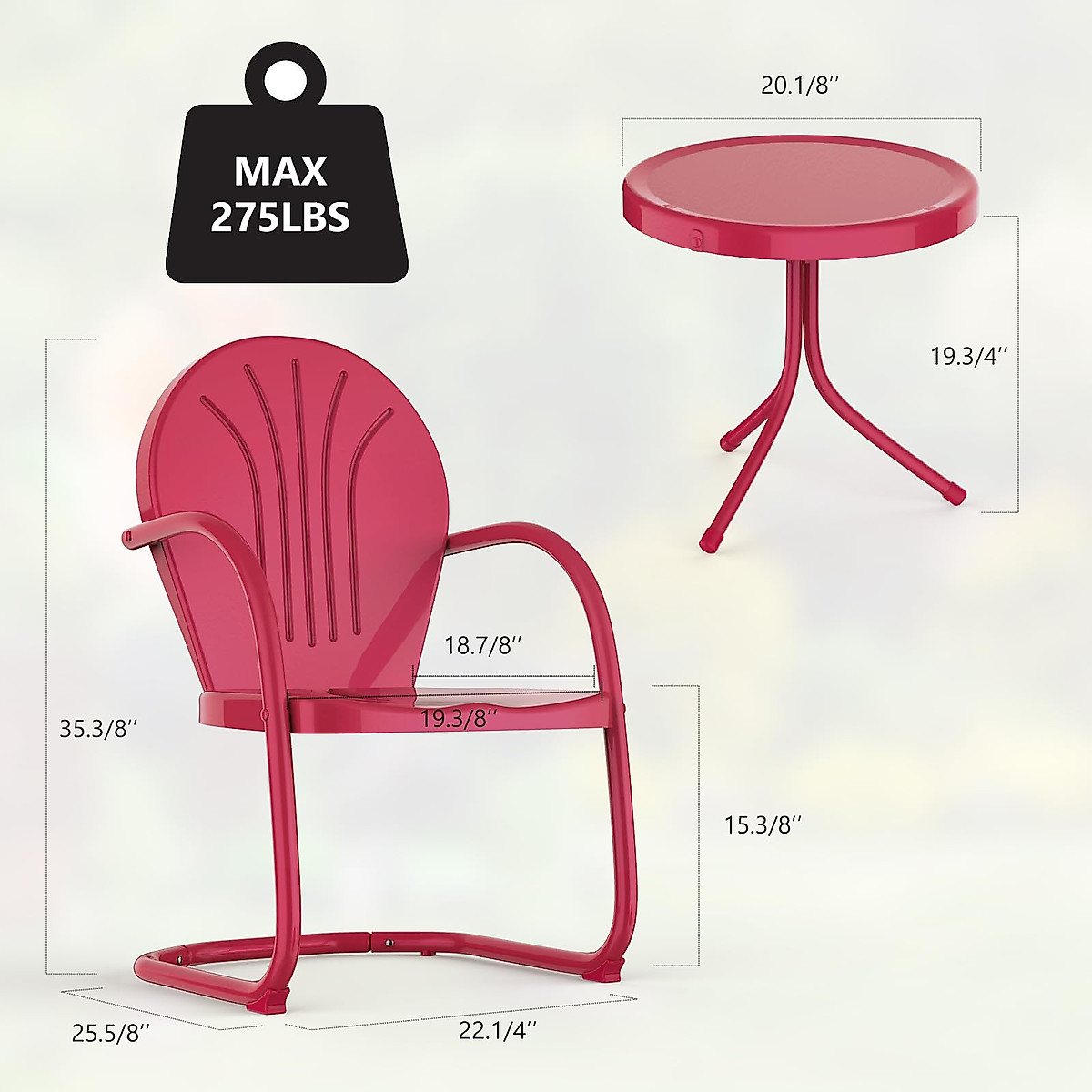 EFURDEN Outdoor Bistro Set, Patio Retro Metal Chairs, Patio Porch Furniture Set 3 Pieces for Pool, Garden, Deck,Balcony, Pink