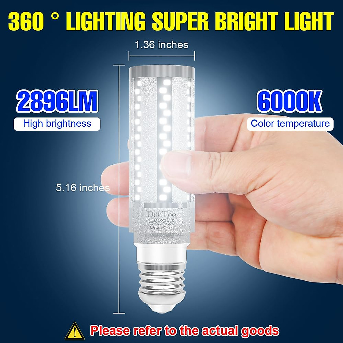 DuuToo 2Pack 250Watts Equivalent LED Corn Lights Bulb 2896Lumens 6000K Daylight Lamp 20W E26 Base Ceiling Fan Bulbs AC100-277V for Home Garage Warehouse Yards Porch Indoor Outdoor Large Area Lighting