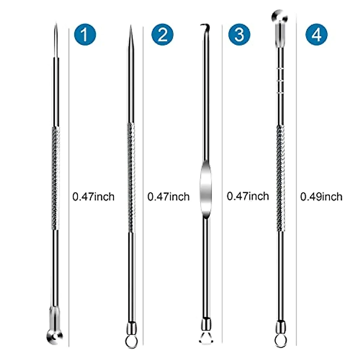 Blackhead Removal Tools, 4 Pcs Pimple Popper Tool Kit, Professional Stainless Pimples Comedone Extractor with Portable Case(Silver)