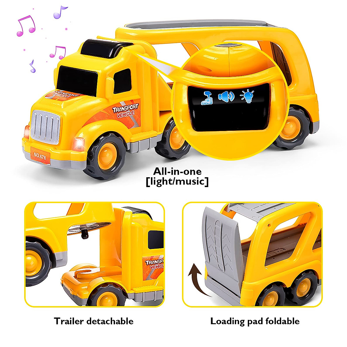 GONGDAO Truck Toys with 4 Airplane Toys for 3 4 5 6 7 Year Old, Aircraft Carrier Truck Toy for Toddler Boy Girl, Toy Helicopter/Military Fighter Jet, Christmas List