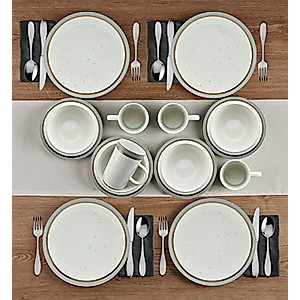 Pfaltzgraff Ezra Speckled 16 Piece Dinnerware Set, Service for 4, Grey Banded