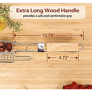 4 Packs 22” Extra Long Stainless Steel Kabob Grilling Baskets with Foldable Handle - Easy Lock 0.4” Mesh Grid Not Falling Out Design Grill Basket Set, Kabob Baskets for Grilling Vegetables, Seafood, Meat