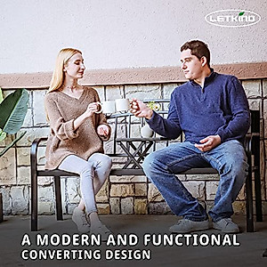 LETKIND 59" Outdoor Metal Bench Table Patio Garden Benches 3-Seater with Steel Frame for Porch, Backyard, Park