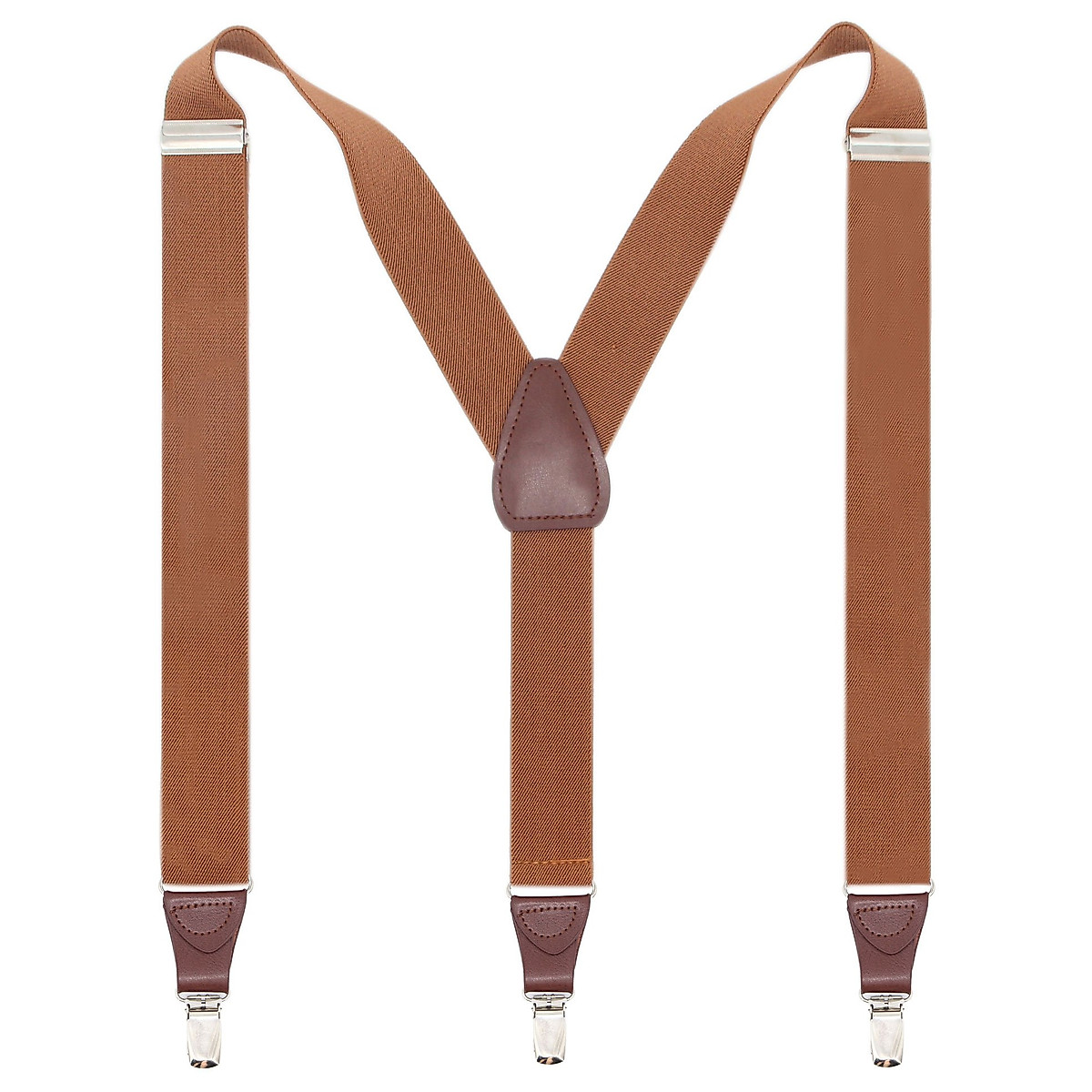 Bioterti Men’s Y-shape 1.4 Inch Suspender -3 Metal Clips, Elastic Straps (Camel)
