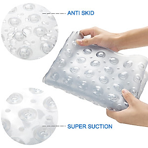 AmazerBath Shower Mat Non Slip, Medium Size 27.6 x 15 Inches Bath Mat for Tub with Suction Cups and Drain Holes, Bathtub Mat Bathroom Tub Mat Machine Washable (Clear)