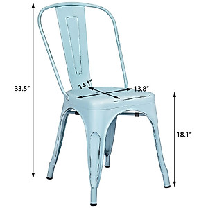 Furniwell Metal Dining Chairs Indoor Outdoor Use Stackable Tolix Industrial Metal Chairs Set of 4 for Kitchen, Dining Room, Bistro and Cafe (Distressed Blue)