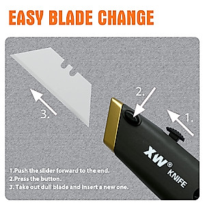 XW Retractable Utility Knife, Box Cutter Set for Cartons with Quick Blade Change, Extra 10 Blades Included, 6-Pack