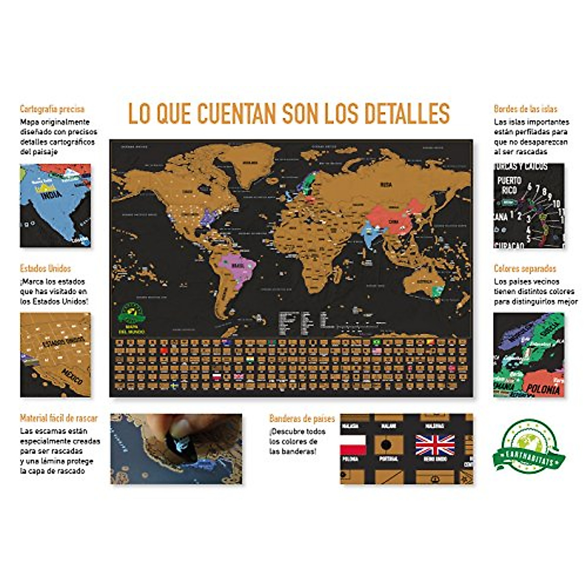 Scratch Off World Map Poster – Deluxe Travel Map, Scratch Off Map of The World with US States and Country Flags, Tracks Where You Have Been, Full Accessories Set, Gift for Travelers, by Earthabitats