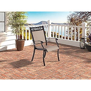 4 Piece Cast Aluminum Outdoor Dining Chairs, Stackable Patio Bistro Chair Set with Arms and Breathable Sling Fabric for Garden, Backyard, Pool, Deck