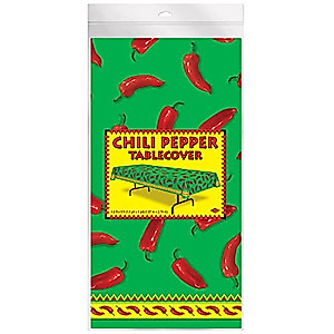 Beistle Plastic Chili Pepper Tablecover For Rectangle Tables, Cinco De Mayo Table Cloth Fiesta Party Supplies, Green/Red/Yellow