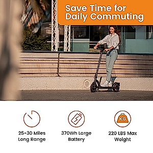 NAVEE Electric Scooter N40,600W Max Power,10" Pneumatic Tires,25-30 Miles Range & 19MPH Speed, Dual Brake System,IPX4 Waterproof, Commuter E-Scooter for Adults 220lbs