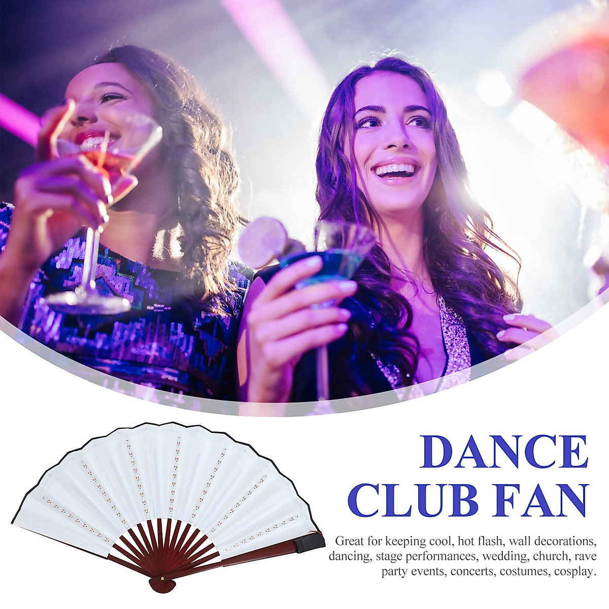 NUOBESTY Handheld Fan Handheld Fan Fans Fans Large Folding Hand Rave Fan Chinease Japanese Folding Hand Fan Festival Fan for EDM Club Music Festival Event Party Dance Hand Held Fan Hand Held Fan
