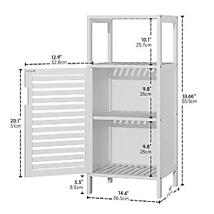 HITNET Bamboo Bathroom Storage Cabinet, 4 Tier Small White Floor Cabinet with Single Door, Free Standing Slim Narrow Storage Organizer for Bedroom Living Room