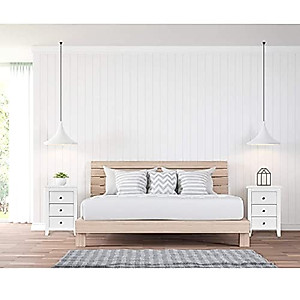 Safeplus Nightstand, Side Table with 3 Drawers, Bedroom Side Storage Cabinet Wooden End Table Accent Table Solid Wood Legs (White, 2 Pics)