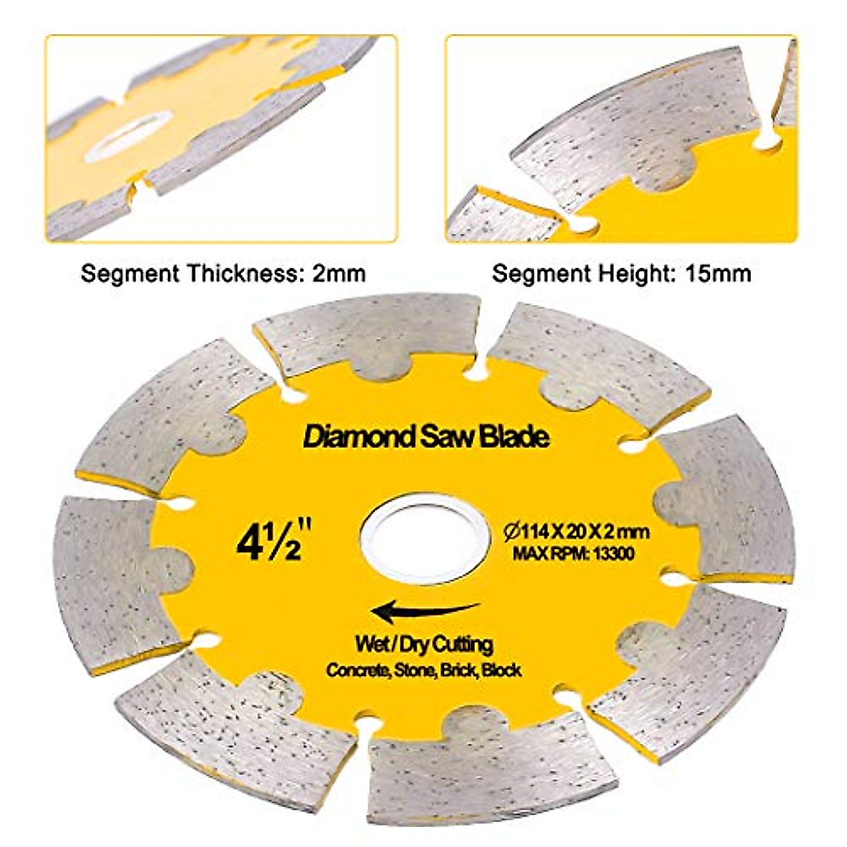 NYTiger 3 Pack 4-1/2 inch Diamond Saw Blades 4.5" Angle Grinder Disc Wet Dry Segmented  Cutting Wheel with 4/5-5/8 inch Arbor for Concrete Stone Brick Block Masonry