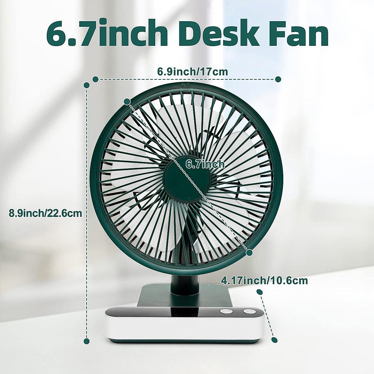 ASYOURZ Oscillating Table Fan - 6.7 Inch Portable Quiet Desktop Fans with 4 Speeds Strong Airflow - 7200mAh Battery Operated or USB Powered Fan - 120° Oscillating Personal Table Fan for Home Office