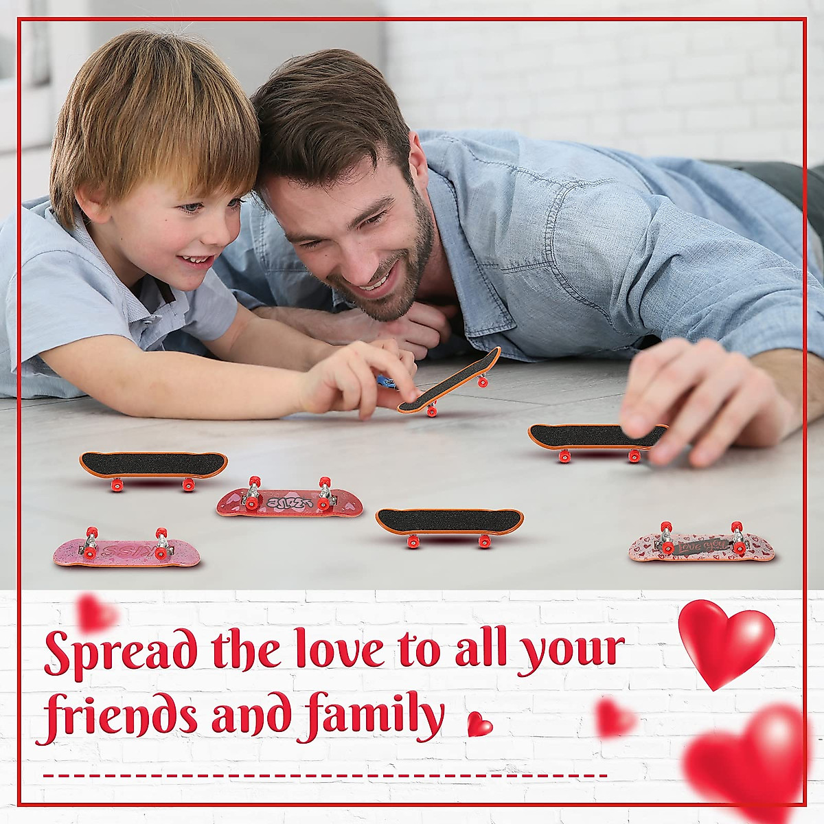 Valentines Day Gifts for Kids, 24 Pcs Kids Valentines Mini Finger Skateboards with 24 Interchangeable Wheel and Mini Screwdriver for Boy Girl Classroom Valentines Party Favor, Exchange Prizes Gift