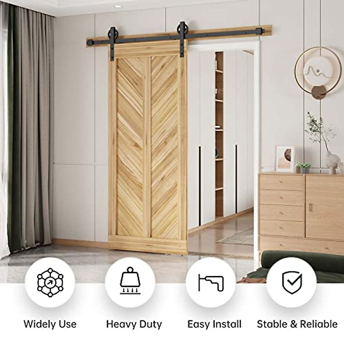 EaseLife 6.6 FT Sliding Barn Door Hardware Track Kit,Big Spoke Wheel,Heavy Duty,Slide Smoothly Quietly,Easy Install (6.6FT Track Kit for 36"~40" Wide Single Door)