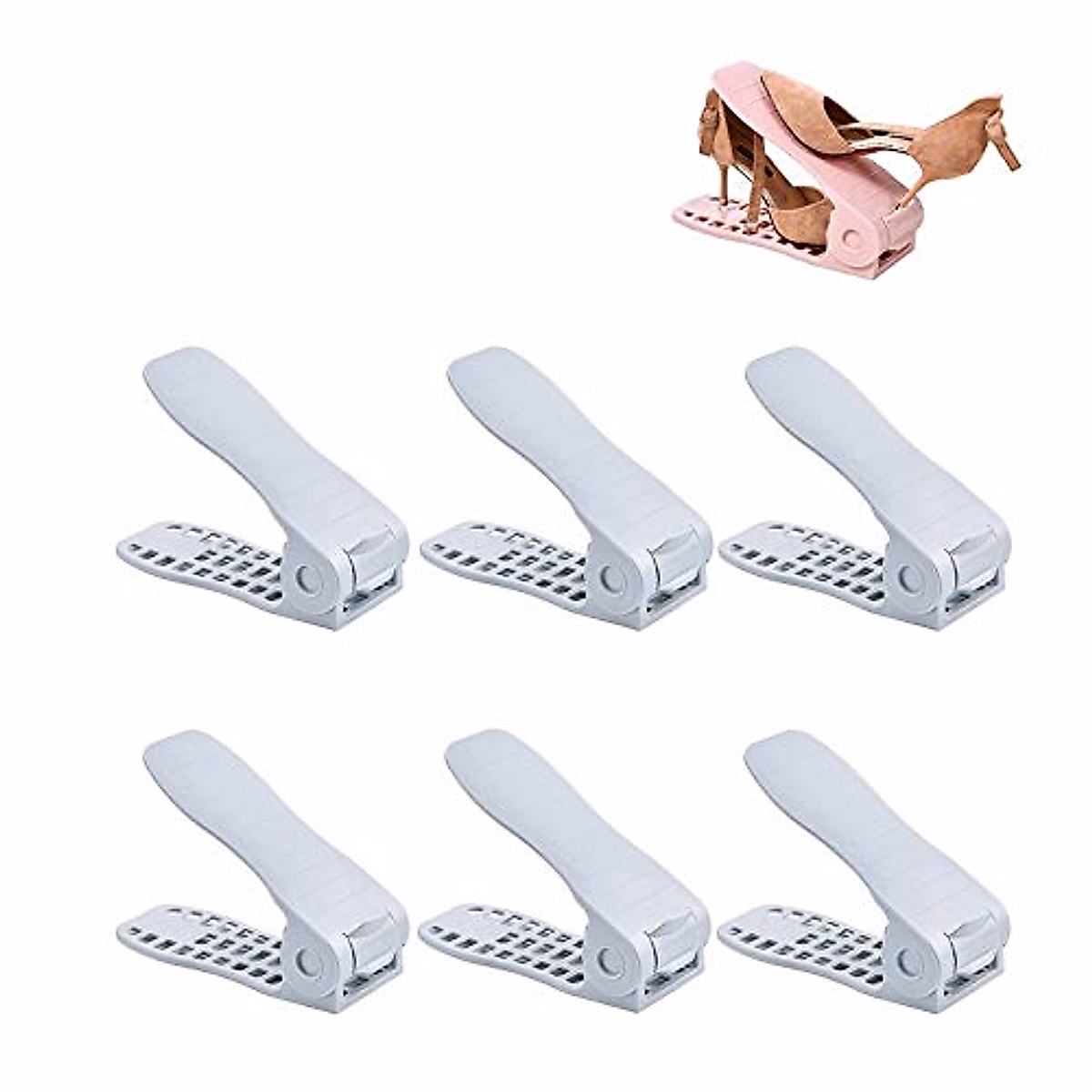 LKH 6 Pack Shoe Slots, Gray Shoe Organizer, Shoe Slots Space Saver, Over The Door Shoe Organizer, Shoe Stackers (Color : Gray)