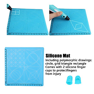 YILUFA 3D Printing Pen Silicone Pad Blue Copy Board Soft Mat Drawing Tool with Finger Caps,Material Silicone,Blue 170mm / 6.7in,