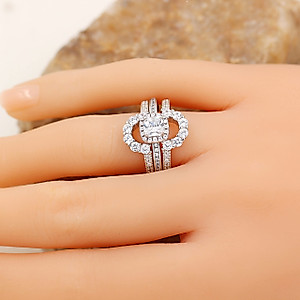 Uloveido 925 Sterling Silver Cubic Zirconia Pave Oval-Shaped Ring Guard Enhancer for Solitaire Wedding Promise Rings Y2470 (Size 9)