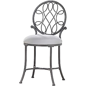 Hillsdale O'Malley Vanity Stool with Spiral Pattern Design, Metallic Gray