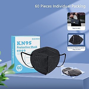 BLScode KN95 Face Mask 60 Pack, Individually Wrapped 5-Layer Breathable Mask with Comfortable Elastic Ear Loops, Filter Efficiency≥95%