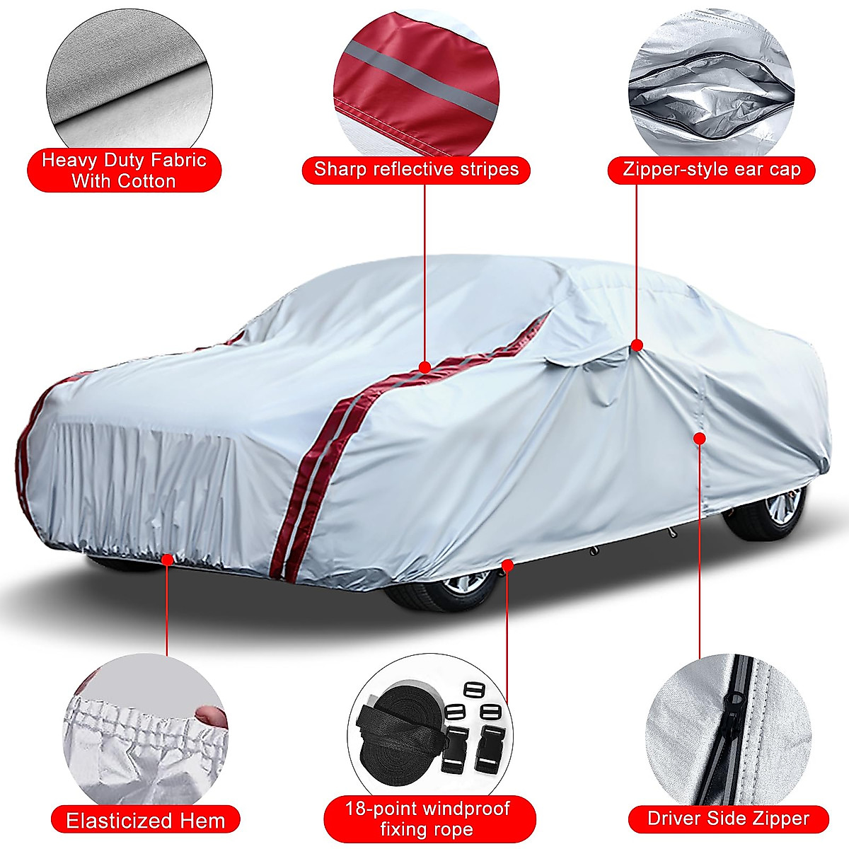 Waterproof Car Covers Replace for 2008-2024 Dodge Challenger, 6 Layers All Weather Custom-fit Car Cover with Zipper Door & Windproof Bands for Snow Rain Dust Hail Protection