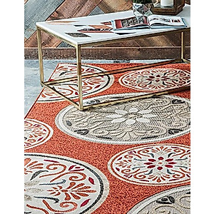Unique Loom Modern Collection Floral, Geometric, Abstract, Bright Colors, Indoor and Outdoor Area Rug, 5 ft x 8 ft, Terracotta/Beige