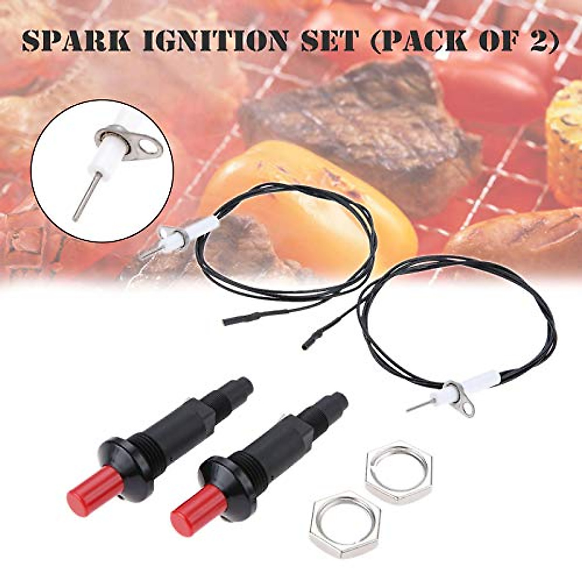 DRELD 2Pack Piezo igniter Spark Ignition with Push Button Igniter, Piezo Igniter with Threaded Ceramic Electrode lgniter, Type of 1 Out 2, Wire 1 Meter, Fit for Gas Grill Range Heater Stove