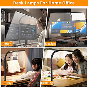sandiea LED Desk Lamp for Home Office - 24W Bright Double Head Desk Light with Clamp Eye Caring Architect Task Light 25 Lighting Modes Adjustable Flexible Gooseneck Lamp for Workbench Drafting Study