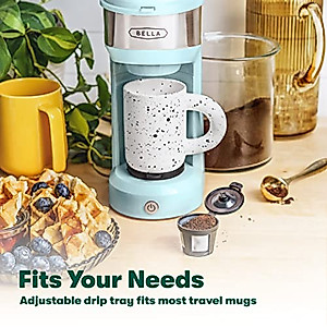 BELLA Dual Brew Single Serve Coffee Maker, K-cup Compatible with Ground Coffee Basket & Adapter - Carefree Auto Shut Off & Adjustable Tray, 14oz, Aqua