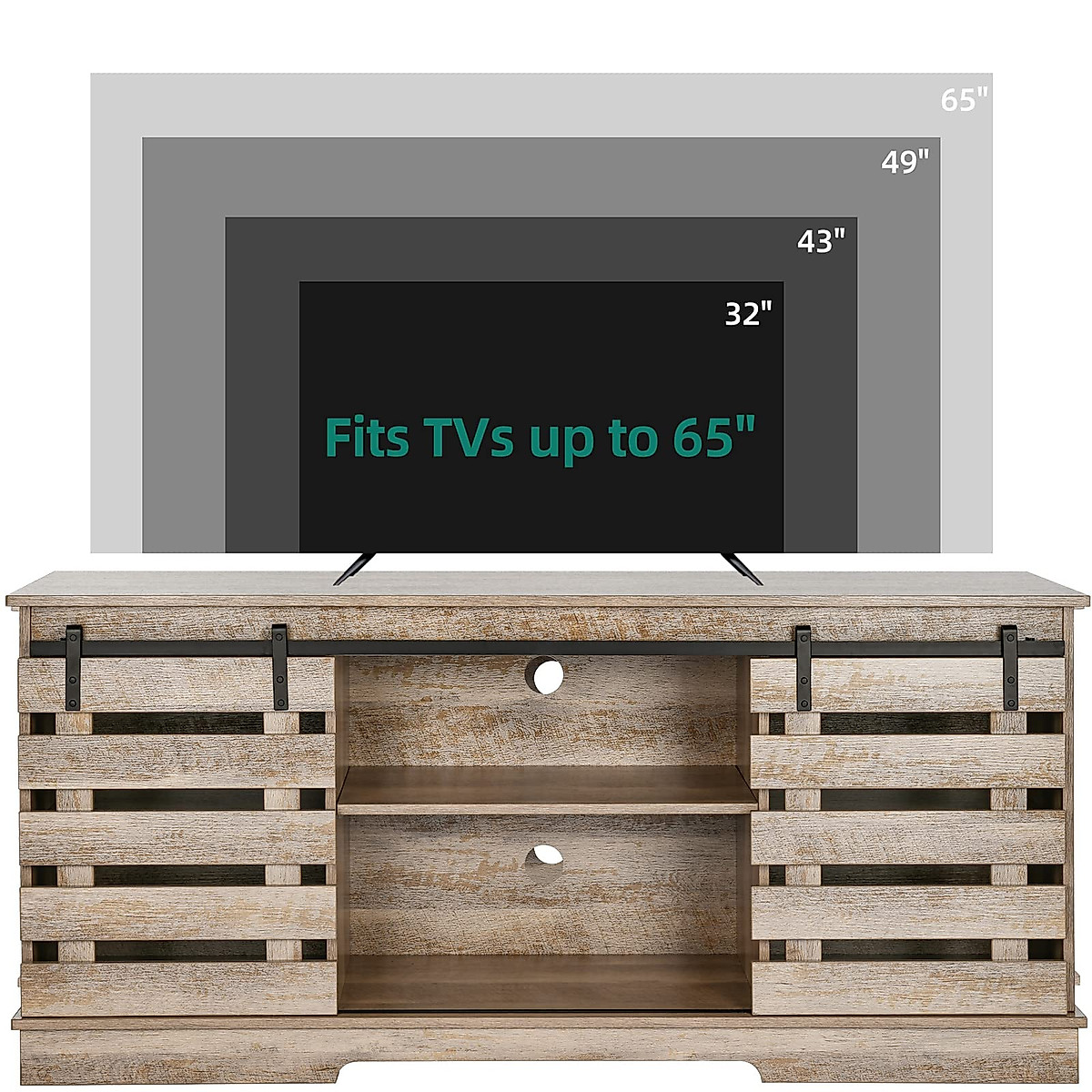 YITAHOME Farmhouse TV Stand for 65/60/ 55 Inch TV, Rustic Modern Entertainment Center for 300 lbs with Sliding Barn Door, Wood TV Media Console Storage TV Cabinet for Living Room, Grey Wash