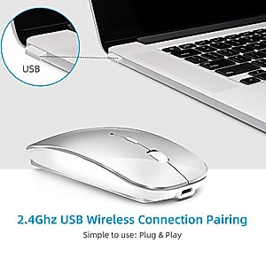 Wireless Mouse for Laptop, Bluetooth Mouse for Macbook Pro/Air/Mac/iPad/Chromebook/Computer -Rechargeale Dual Mode(USB 2.4Ghz + Bluetooth 5.2+ Bluetooth 3.0) Silent Cordless Mouse with USB C Adapter
