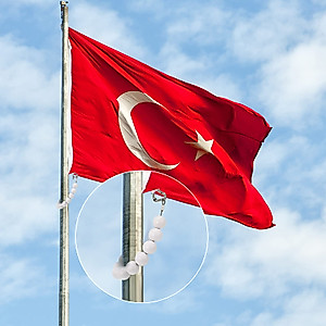 2 Pieces Flagpole Retainer Ring Flag Pole Accessories Beaded Flag Mount Rope Retainer Ring Keep Flag Close to Pole Counterweight Set with Steel Cable for Internal External Halyard Flagpole (White)