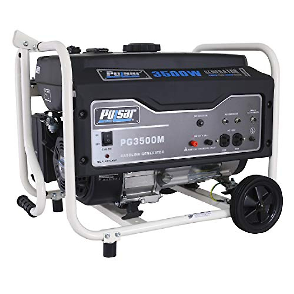 Pulsar 3,500W Portable Gas-Powered Generator with Mobility Kit PG3500M, 3500W, Black & White