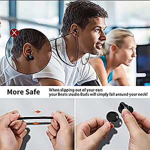 Woocon case for New Beats Studio Buds 2021, 5 in 1 Soft Silicone Accessories kit, Durable Shockproof Waterproof Protective Cover for Beats Studio Buds Earbuds with Keychain/Ring/Brush/Strap(Black)