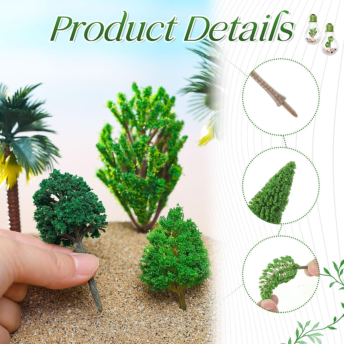 Lineshading 100 Pcs Mixed Model Trees Green Train Scenery Landscape Pine Miniature Diorama Trees for Train Crafts Village Dollhouse Garden Scenery Accessories DIY Road Architecture Building