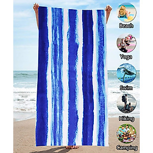 Oversized Terry Beach Towel 36 x 72 in Soft Extra Large Big Pool Swim Towels for Adult XL Clearance Big Travel Blanket Cruise Vacation Accessories Essentials Lounge Chair Cover Blue Stripe Boho