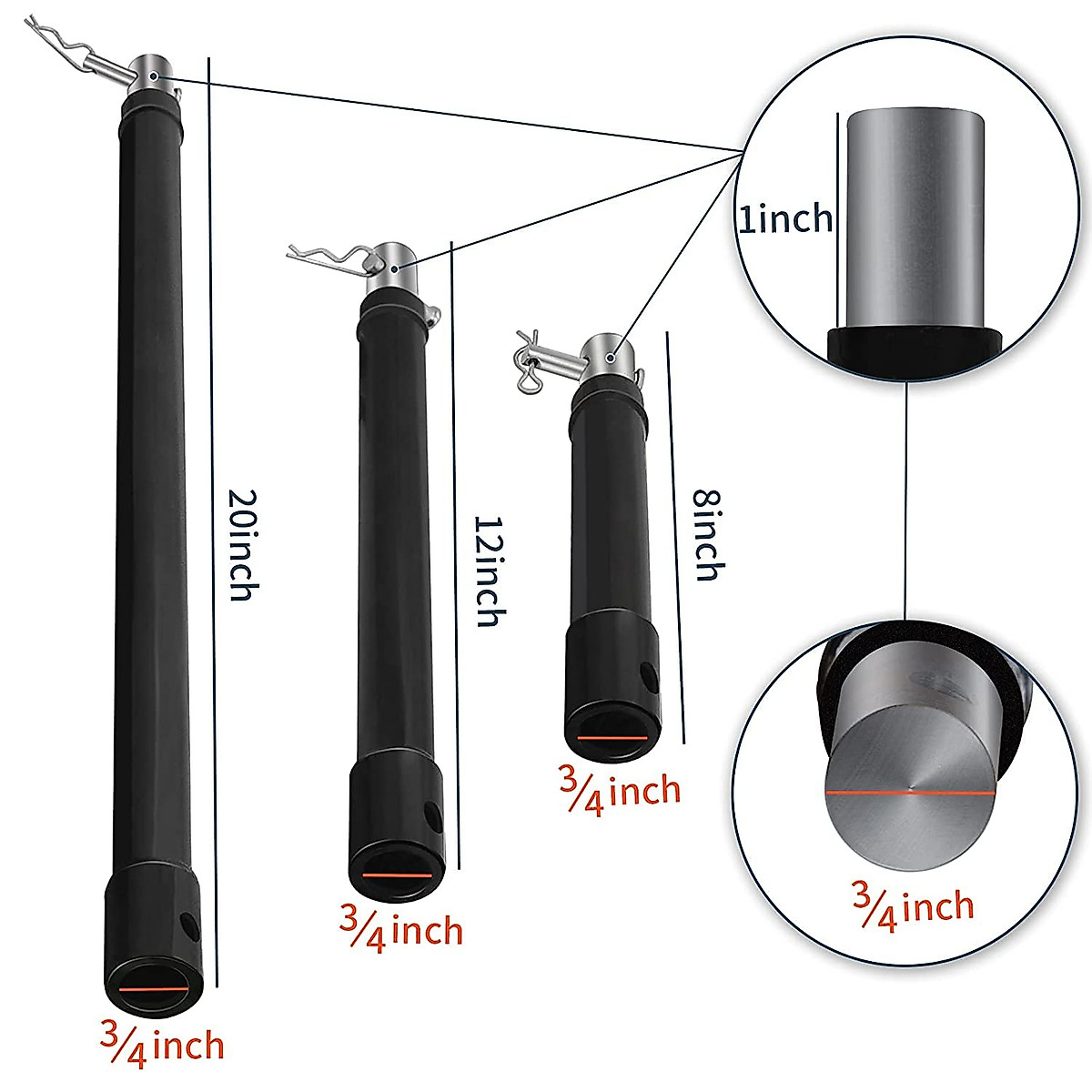 TCBWFY 3 Pack Auger Extension Drill Bits (8", 12", 20" Length) Extension Earth Ice Auger Extension Set Post Hole Digger Replacement Compatible to 3/4" Shaft