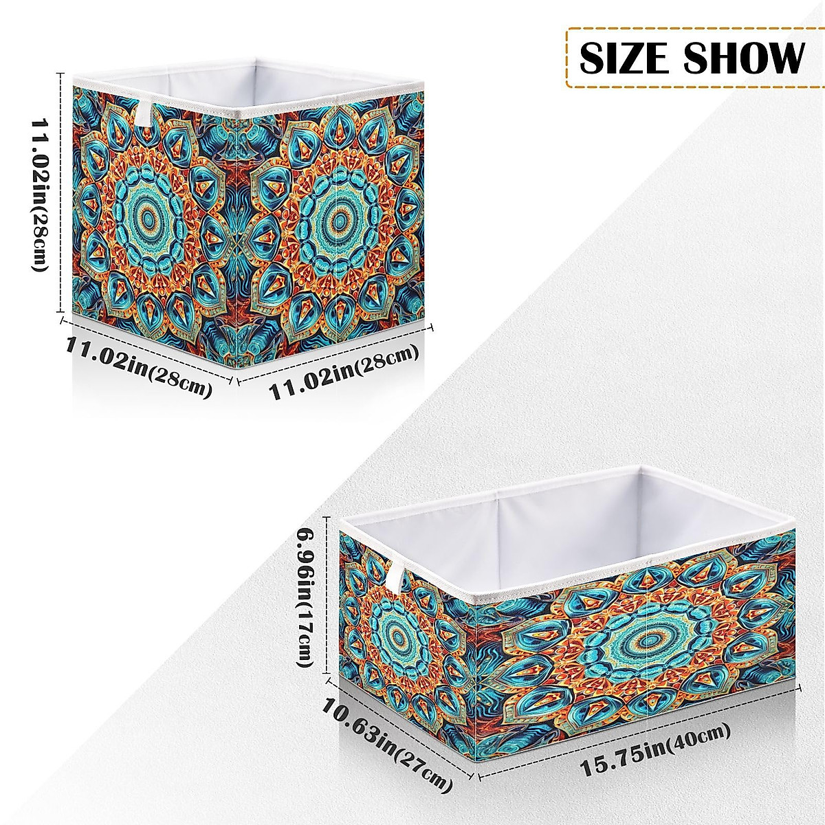 Burbuja Mandala Storage Cubes Fabric Storage Bins Foldable Closet Organizer Basket with Handle, 11x11x11 Cube