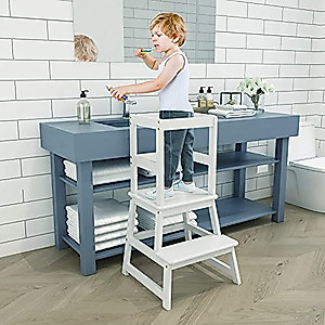 Popin Lover Kitchen Step Stool for Kids and Toddlers with Safety Rail, Kids Step Stool Standing Tower Stool for Bathroom& Kitchen